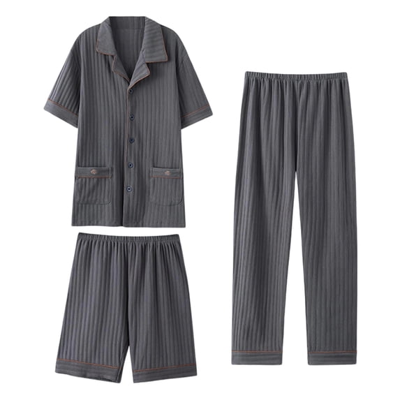 BaoFuBaoMei Mens Pajamas Cotton 3 Piece Button up Collared Lounge Sets ...