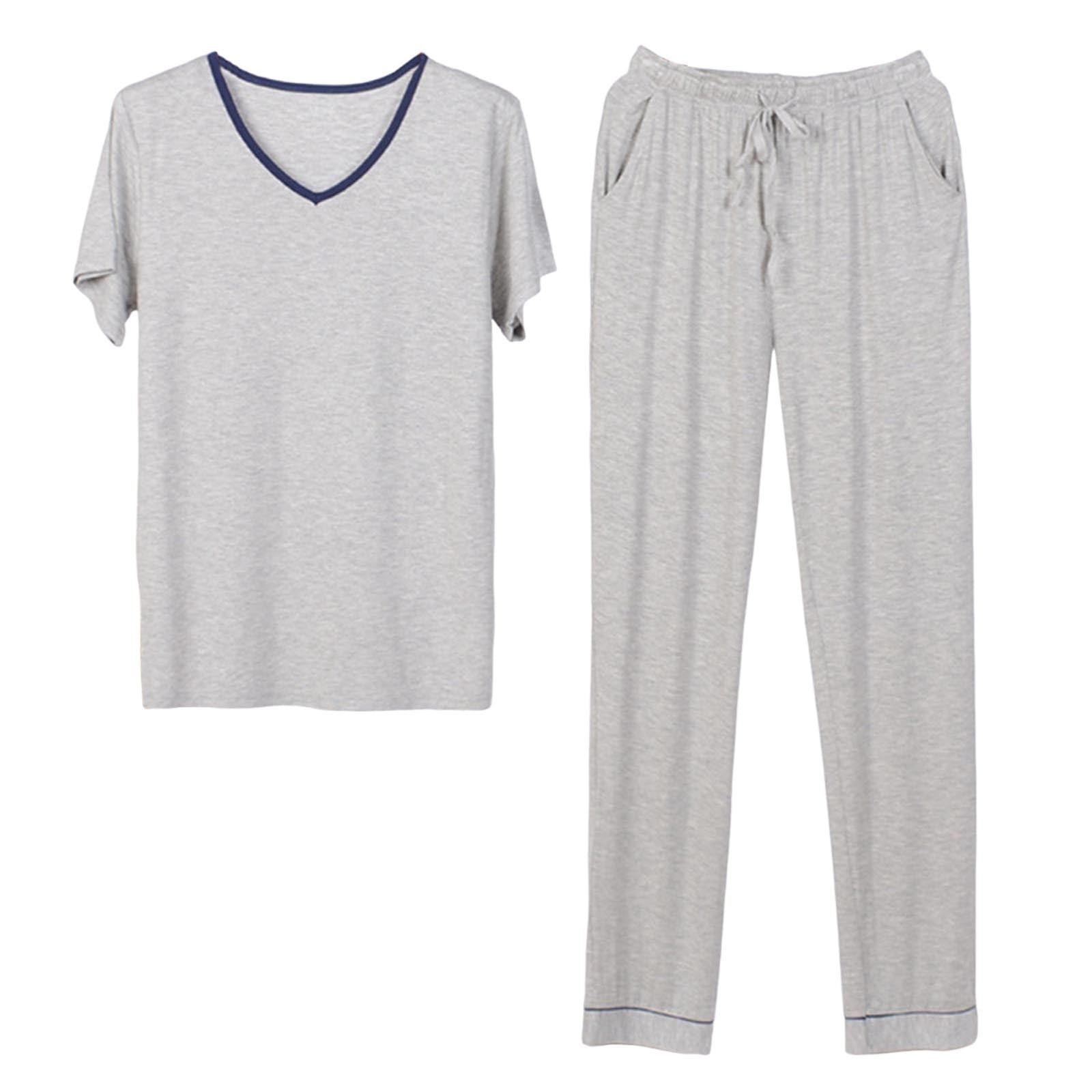 BaoFuBaoMei Mens Summer Pajamas Big and Tall Drawstring V Neck Lounge ...