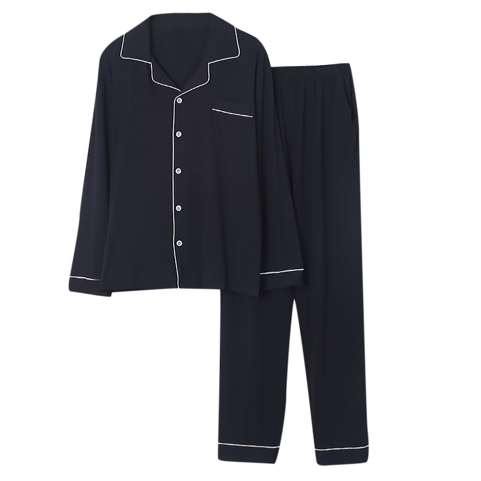 BaoFuBaoMei Modal Pajamas Men Big and Tall Button up Collared Lounge ...