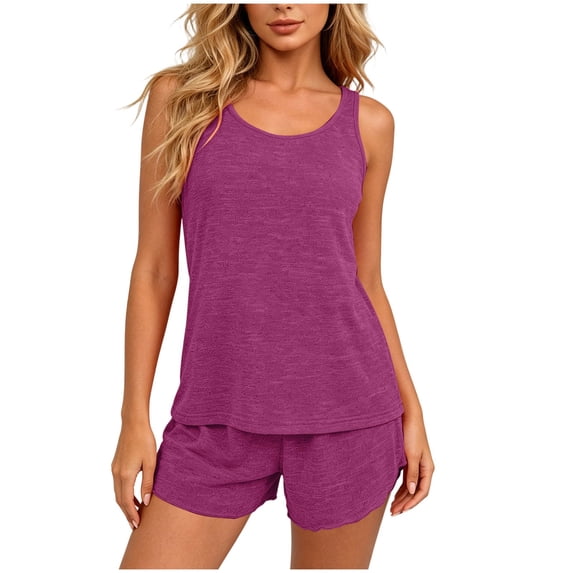 BaoFuBaoMei Pajama Sets for Women 2 Piece Plus Size Tank and Shorts ...
