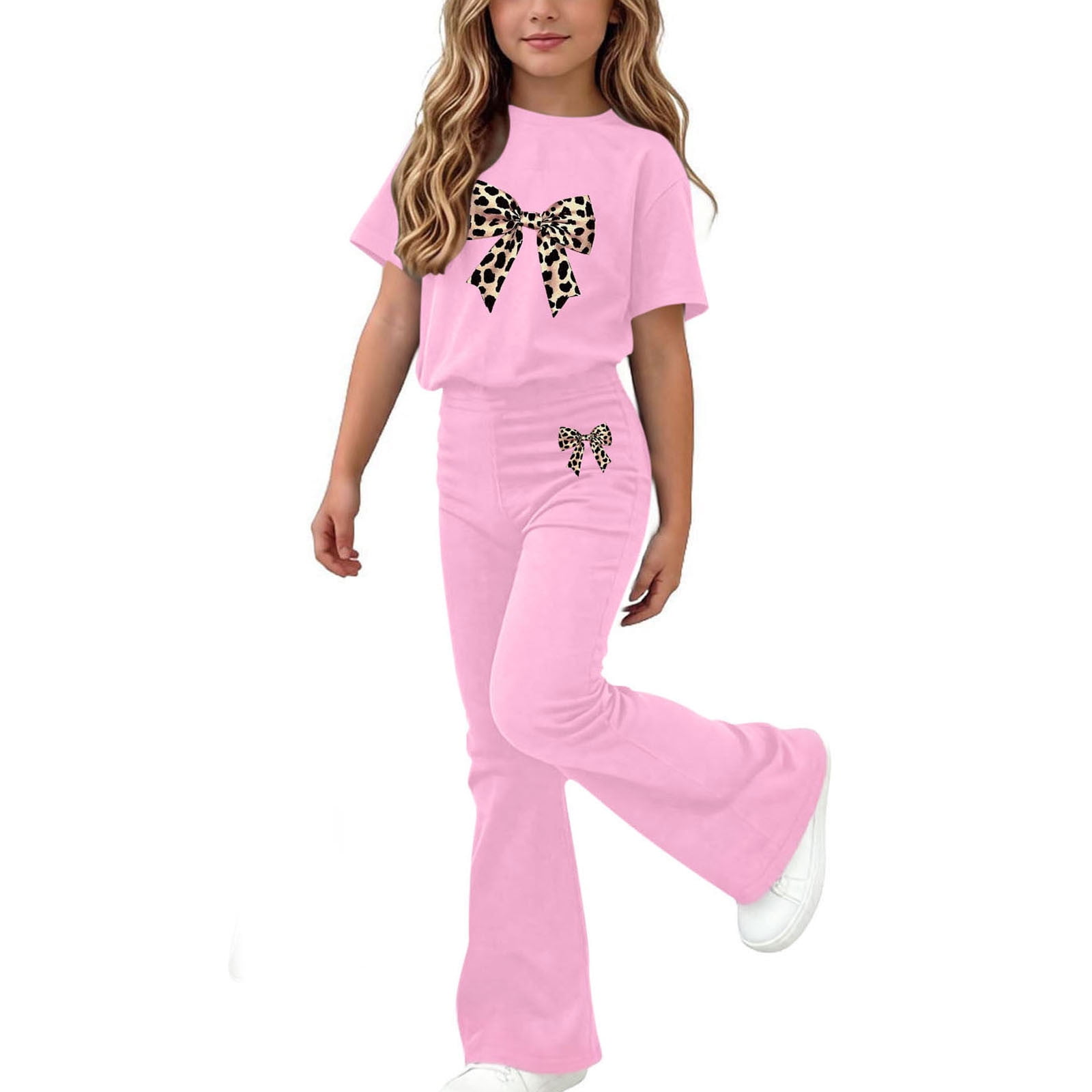 BaoFuBaoMei Pants Sets Girls 2 Piece Outfits Summer Bow Short Sleeve ...