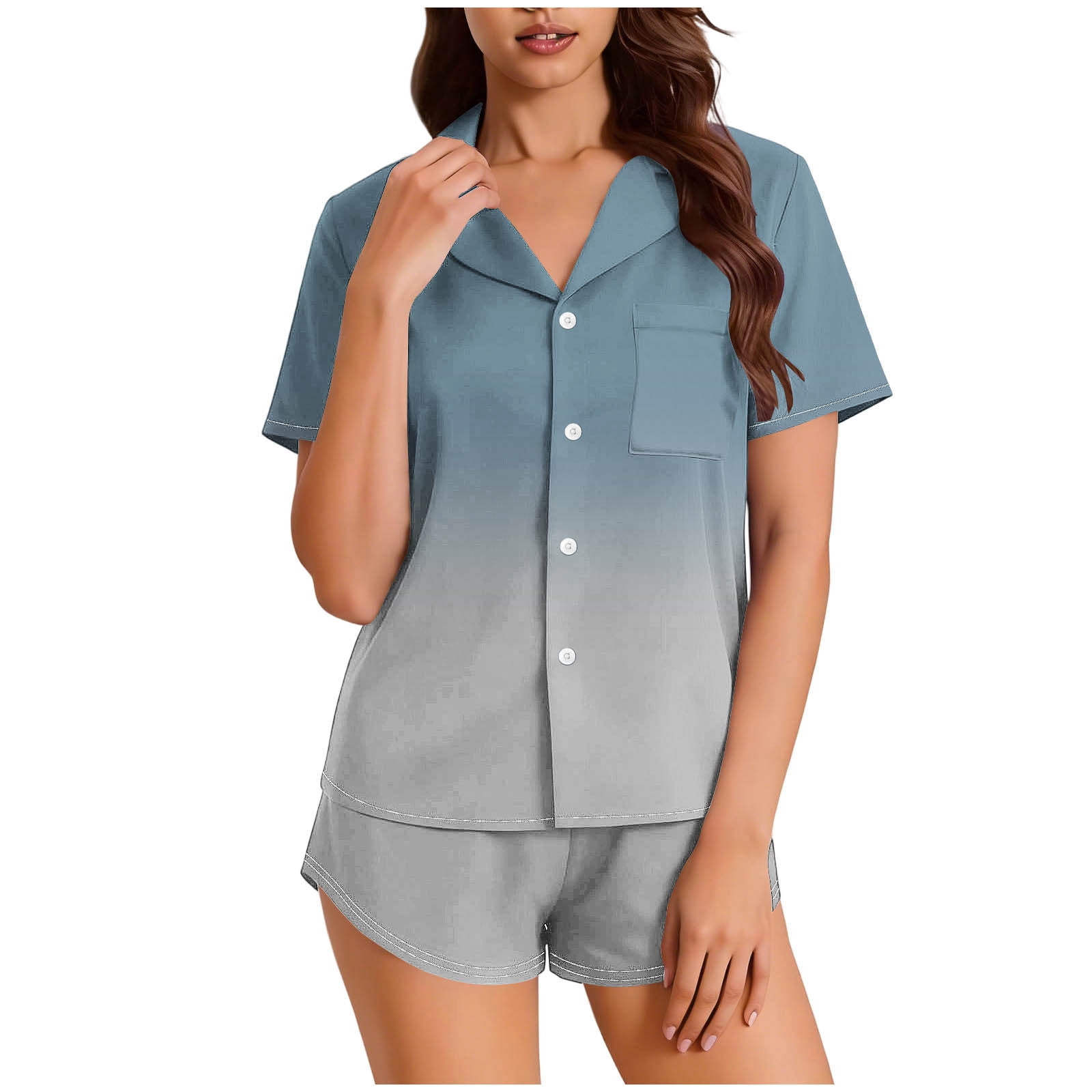 BaoFuBaoMei Plus Size Pajama Sets for Women 2 Piece Short Sleeve Shirts ...