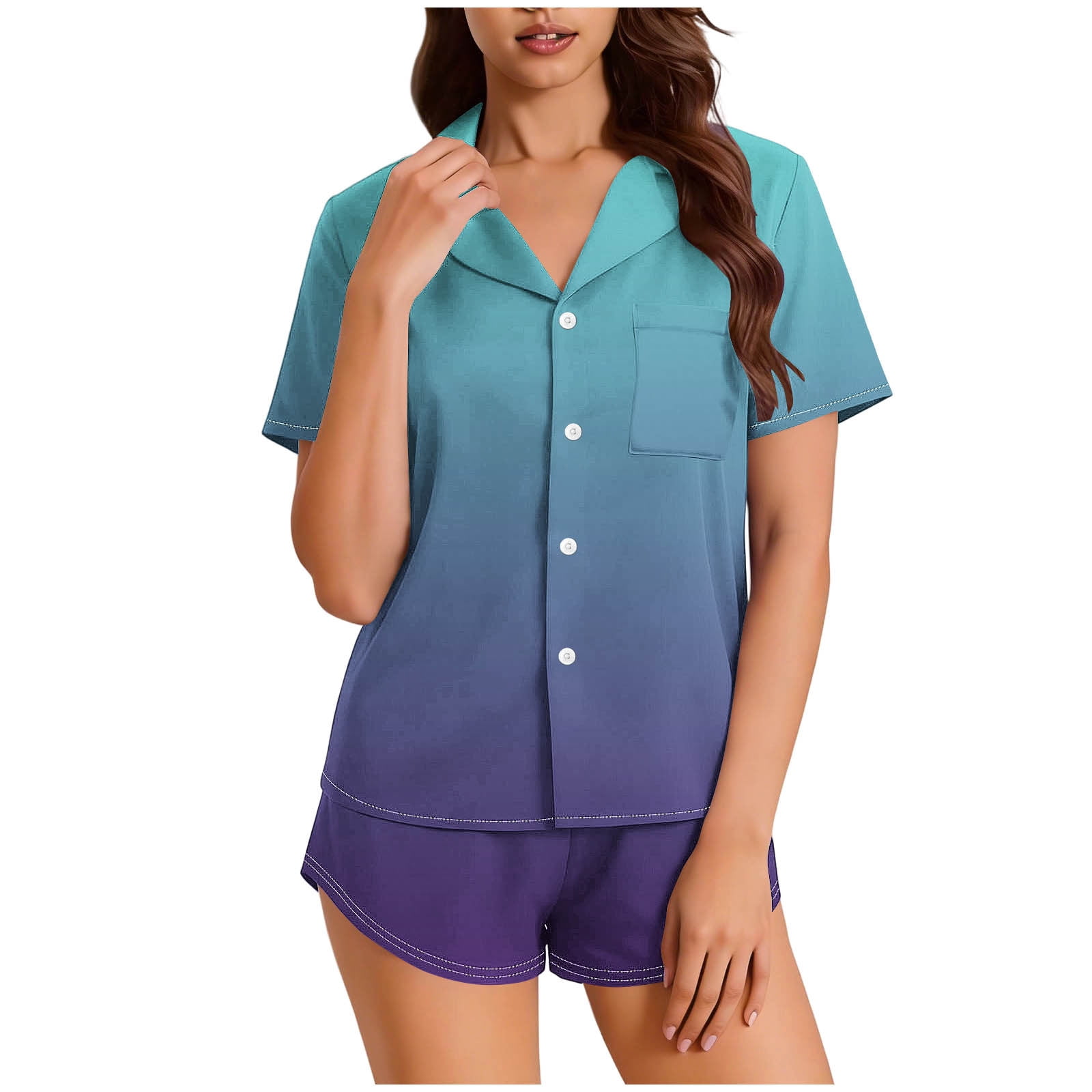BaoFuBaoMei Plus Size Pajama Sets for Women 2 Piece Short Sleeve Shirts ...