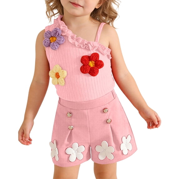 BaoFuBaoMei Short Sets for Girls 2 Piece Summer Ribbed Floral Cami and ...