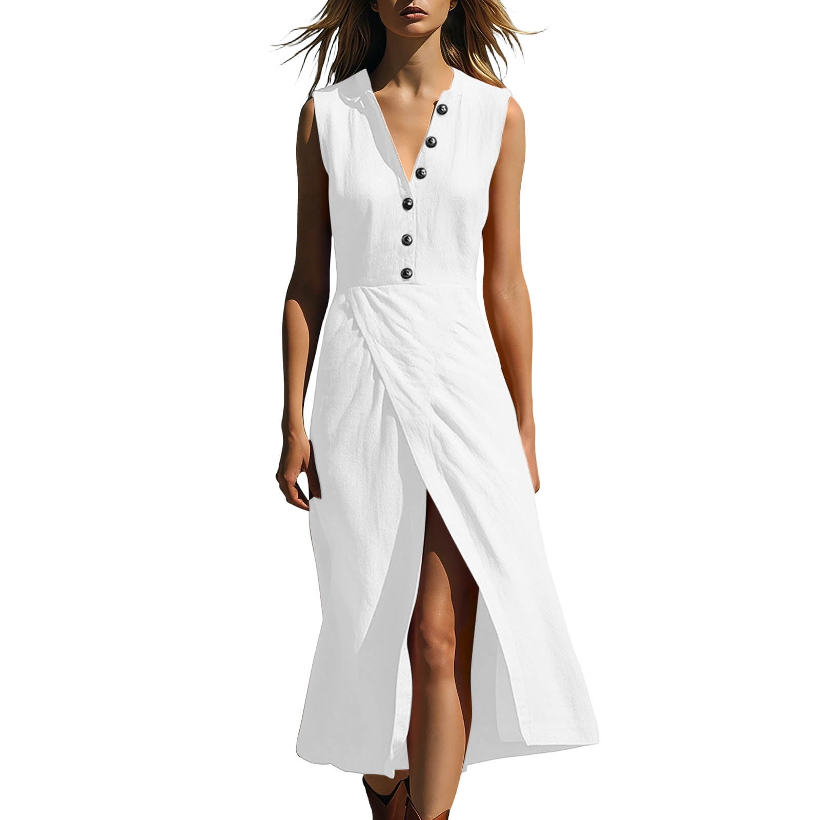 BaoFuBaoMei Slit Dress for Women Plus Size A Line Flowy Casual Midi ...