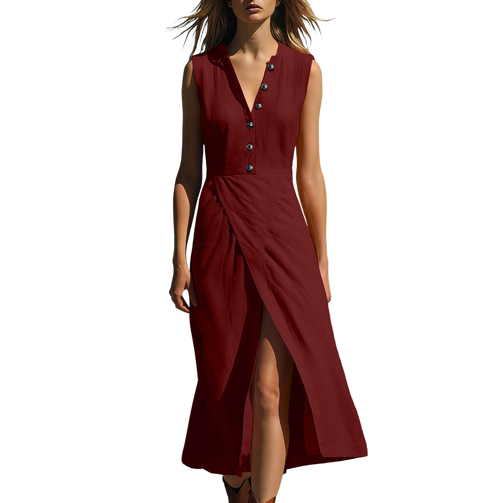 BaoFuBaoMei Slit Dress for Women Plus Size A Line Flowy Casual Midi ...
