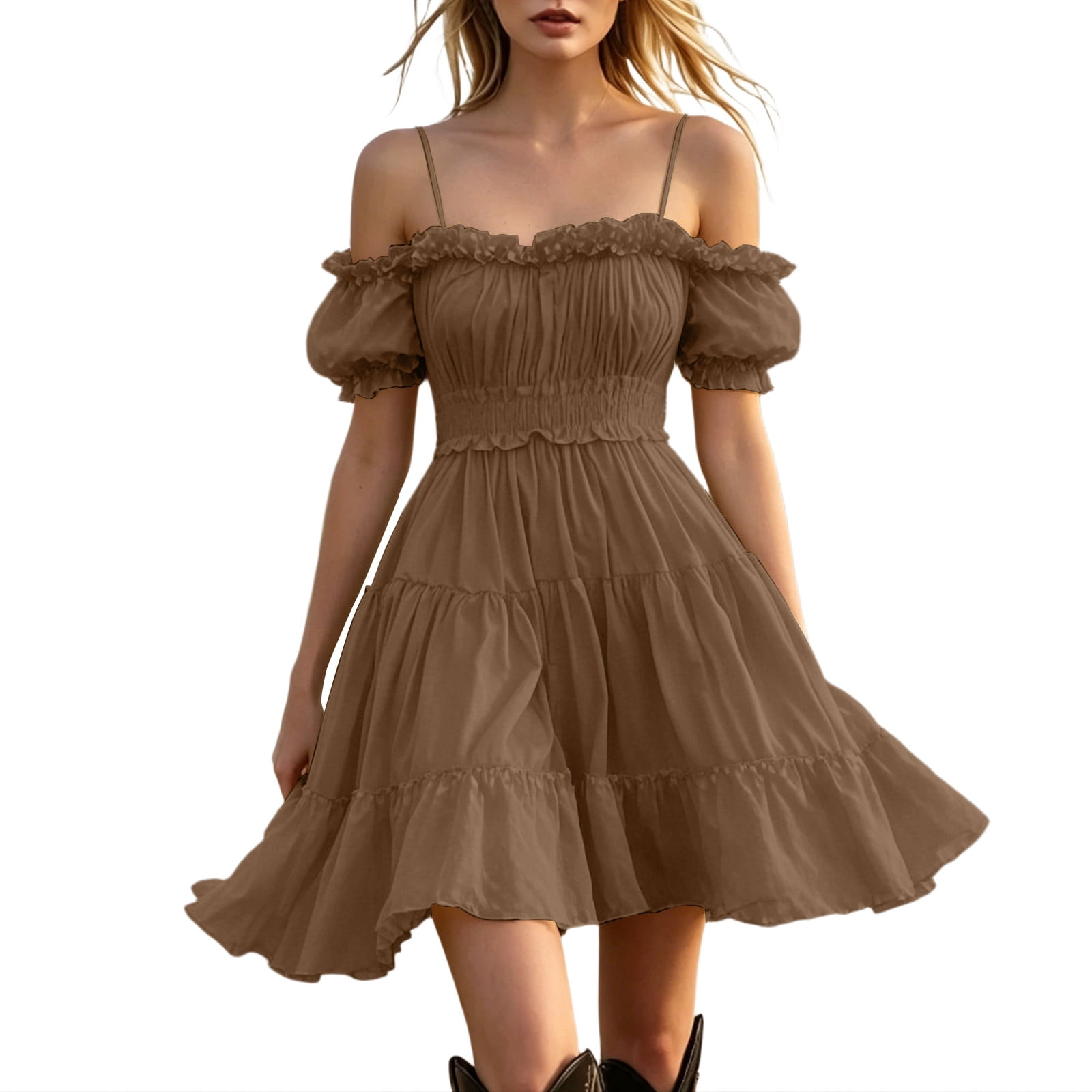 BaoFuBaoMei Spaghetti Strap Dresses for Women Plus Size Summer A Line ...