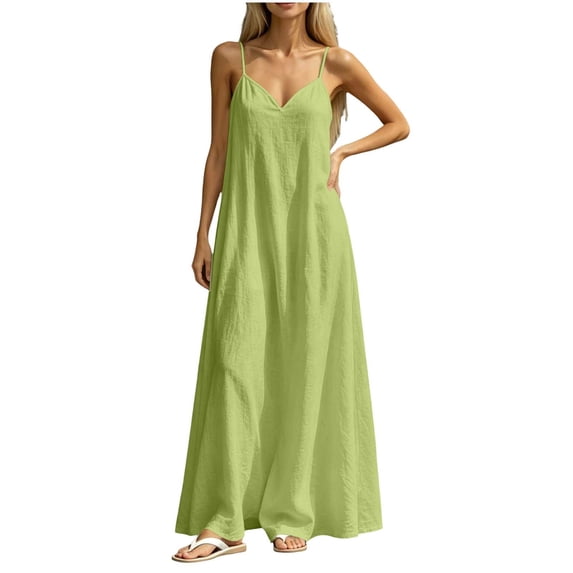BaoFuBaoMei Summer Dresses for Women Plus Size Spaghetti Strap Maxi ...