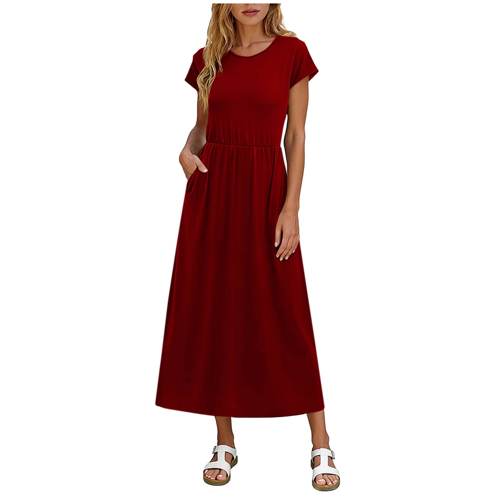 BaoFuBaoMei Summer Dresses for Women with Pockets Plus Size Waist ...
