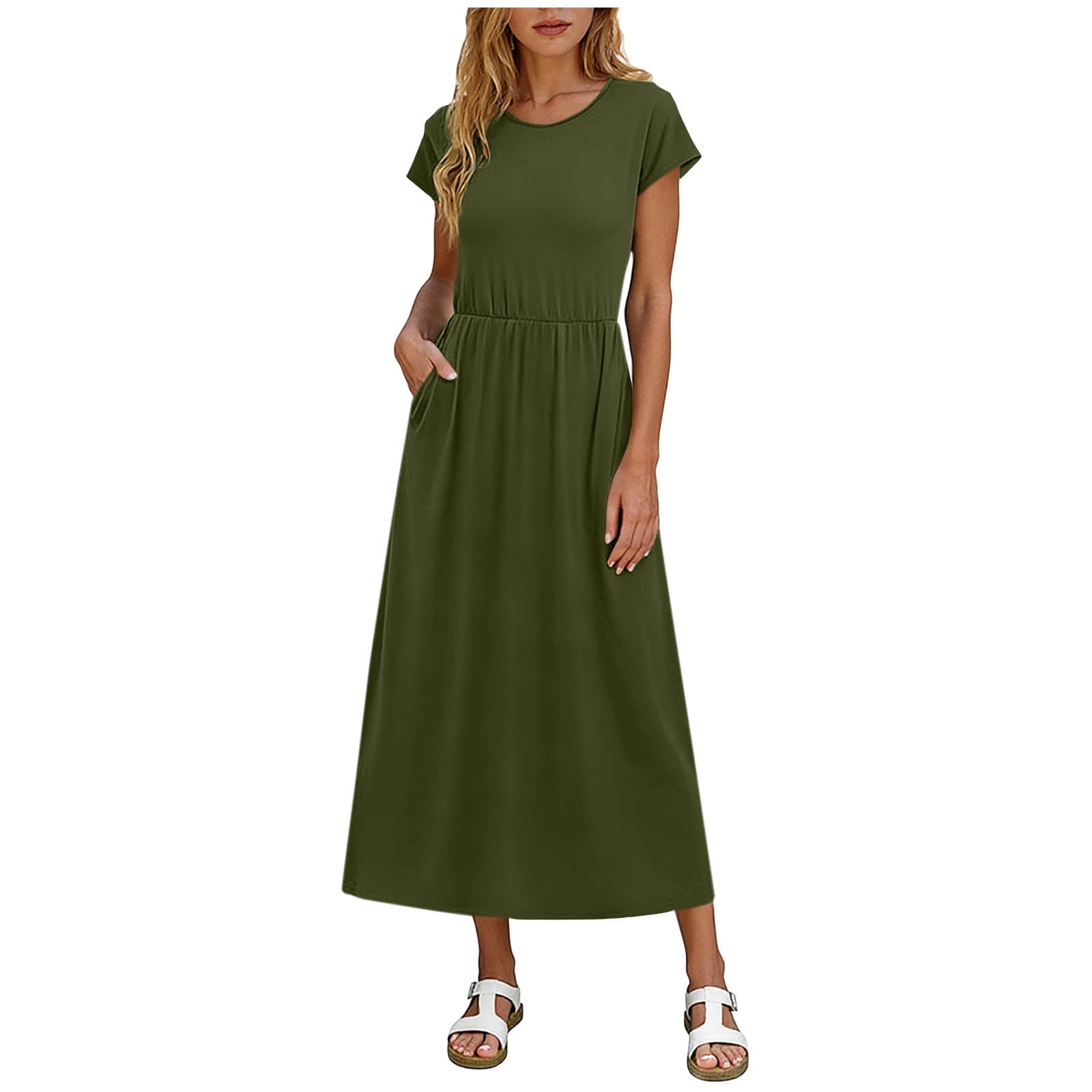 BaoFuBaoMei Summer Dresses for Women with Pockets Plus Size Waist ...