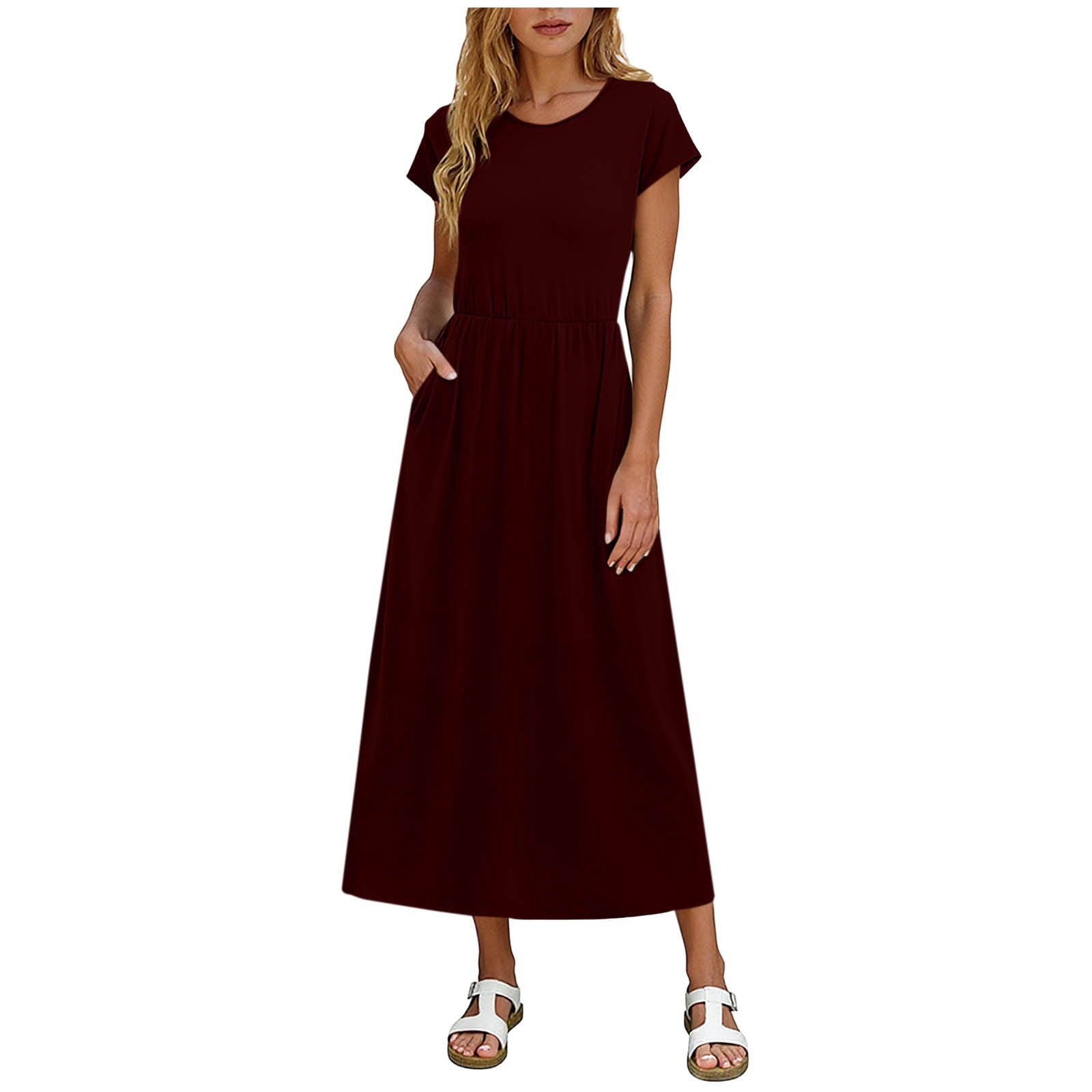 BaoFuBaoMei Summer Dresses for Women with Pockets Plus Size Waist ...