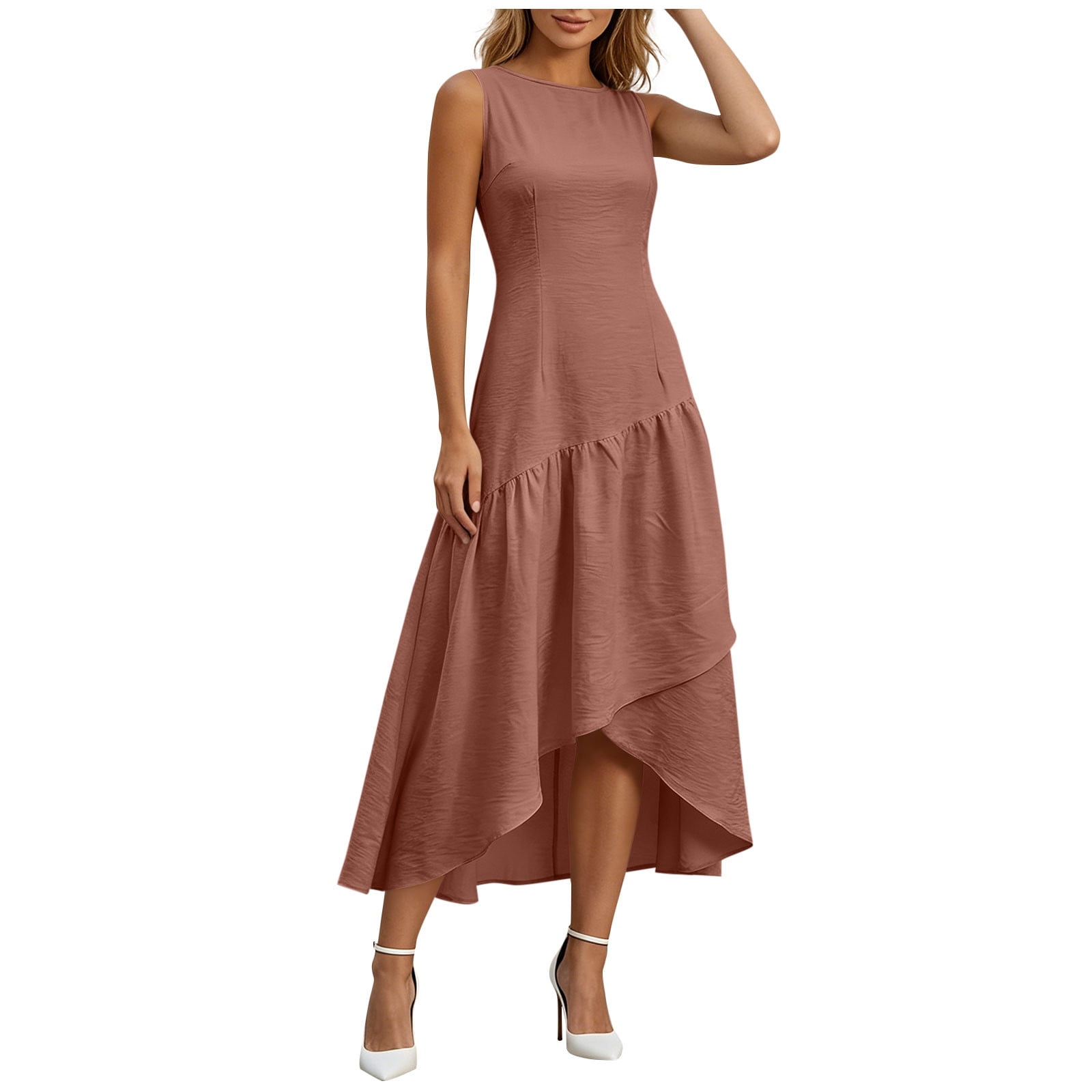 BaoFuBaoMei Tank Dresses for Women Plus Size Asymmetric Hem Back Zipper ...
