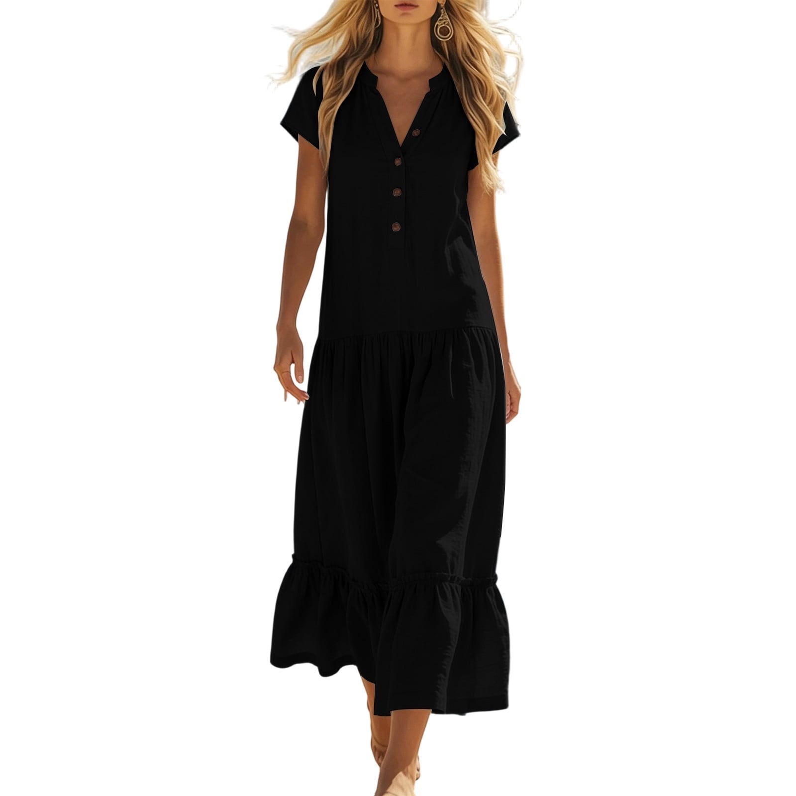 BaoFuBaoMei Tiered Dresses for Women Plus Size Summer Flowy Button down ...