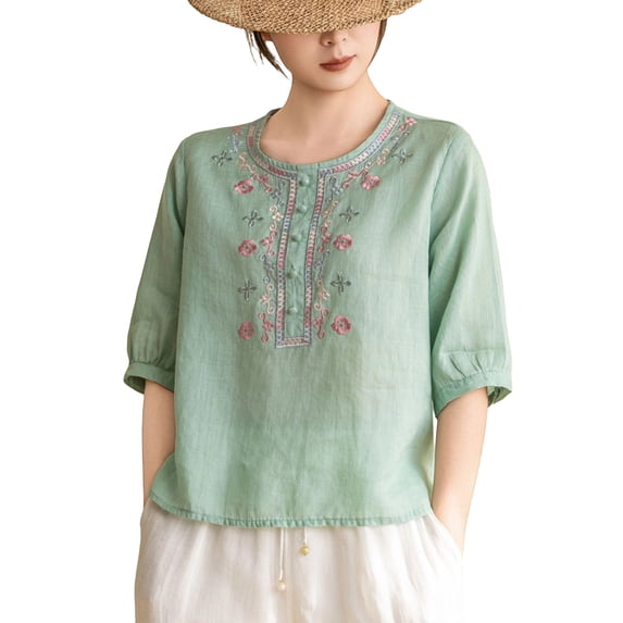 BaoFuBaoMei Tops for Women Trendy Summer Plus Size Solid Crew Neck Half ...