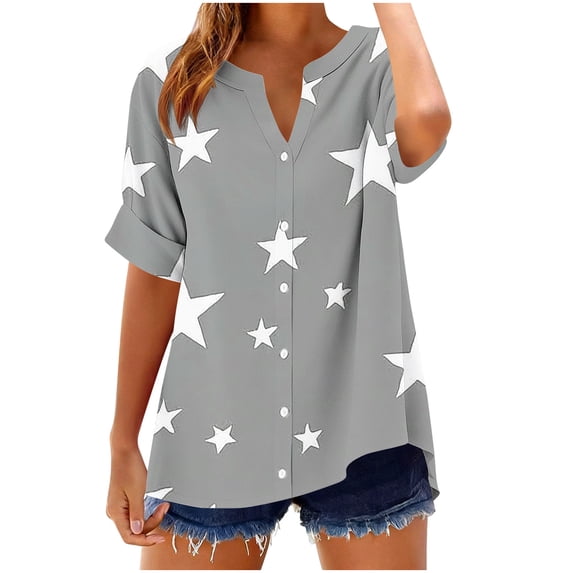BaoFuBaoMei Tops for Women V Neck Plus Size Button up Short Sleeve ...