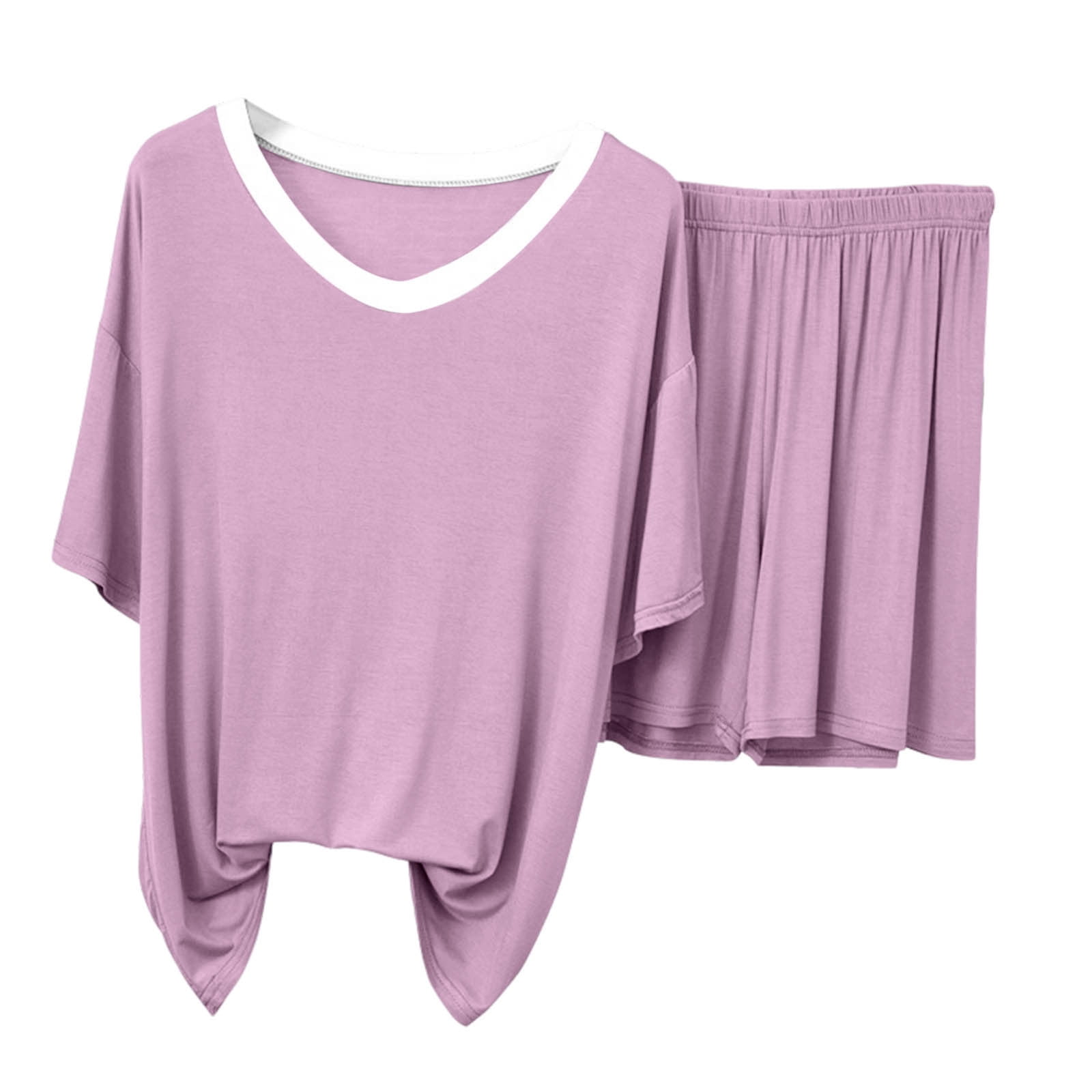 BaoFuBaoMei V Neck Pajama Set for Women 2 Piece Loose Pjs Sleepwear ...