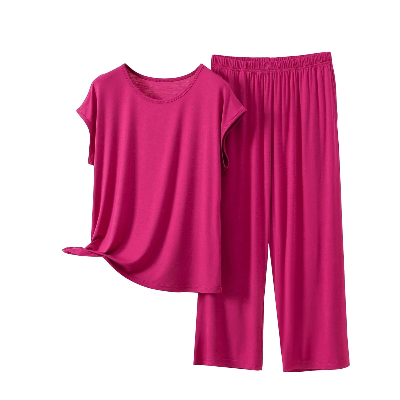 BaoFuBaoMei Wide Leg Pajamas for Women Plus Size Elastic Waist Crew ...