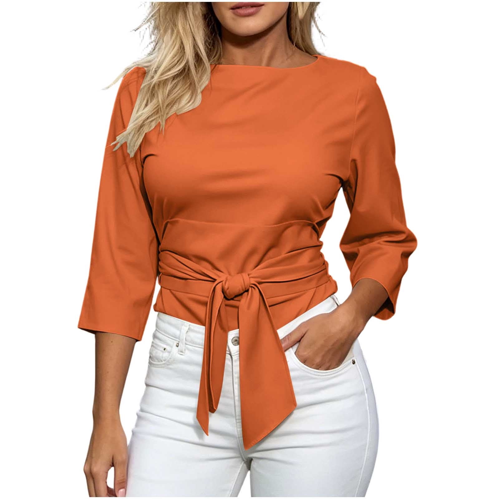 BaoFuBaoMei Womens 3/4 Sleeve Tee Shirts Plus Size Boat Neck Solid ...