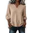 BaoFuBaoMei Womens 3/4 Sleeve Tee Shirts Plus Size Split Neck ...