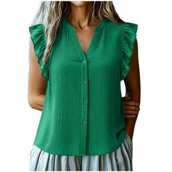 BaoFuBaoMei Womens Blouses Dressy Plus Size Lightweight V Neck Flutter ...
