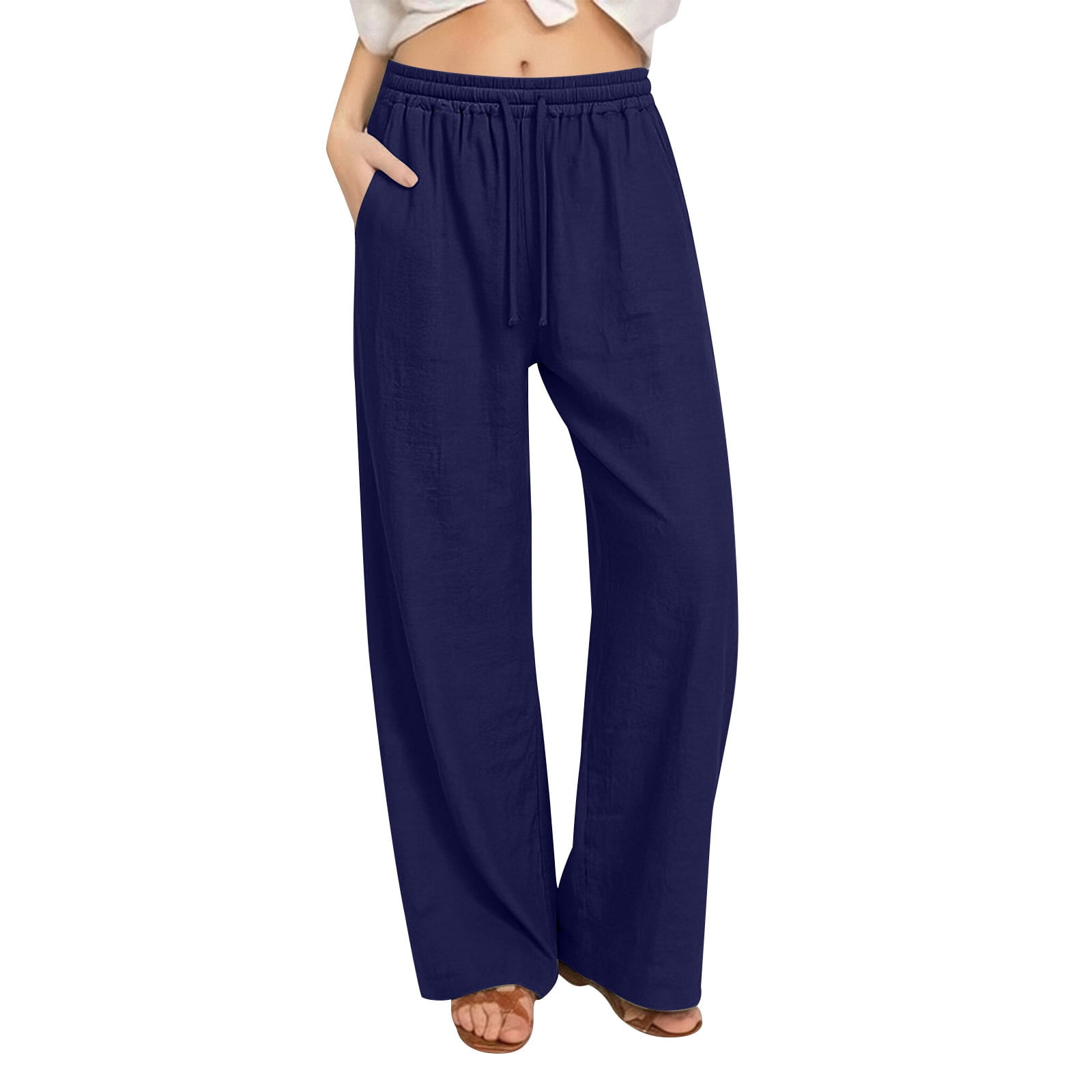 BaoFuBaoMei Womens High Waisted Wide Leg Pants Plus Size Drawstring ...