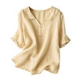 BaoFuBaoMei Womens Linen T Shirts for Summer Plus Size Collared Short ...