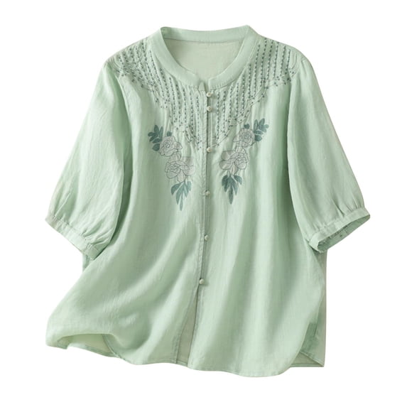 BaoFuBaoMei Womens Short Sleeve Tops Plus Size Embroidery Collared ...