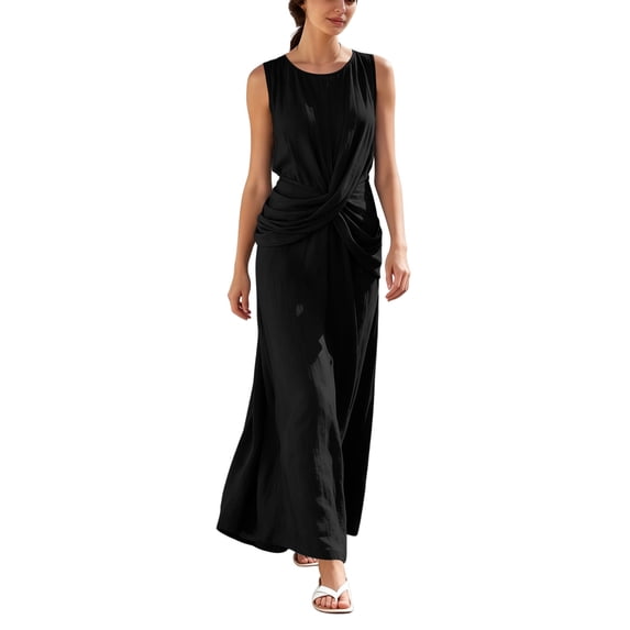 BaoFuBaoMei Womens Twist Knot Waist Dress Plus Size Summer Flowy Casual ...