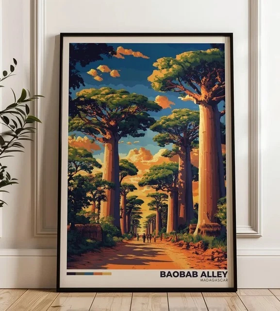 Baobab Alley Travel Poster - Madagascar Wall Art Print, Illustration ...