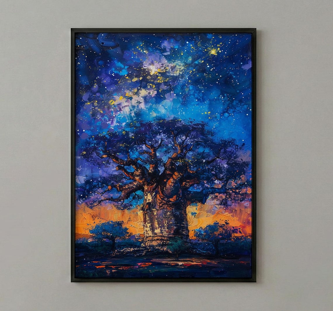 Baobab Tree African Landscape Tree Of Life Impasto Starry Night ...