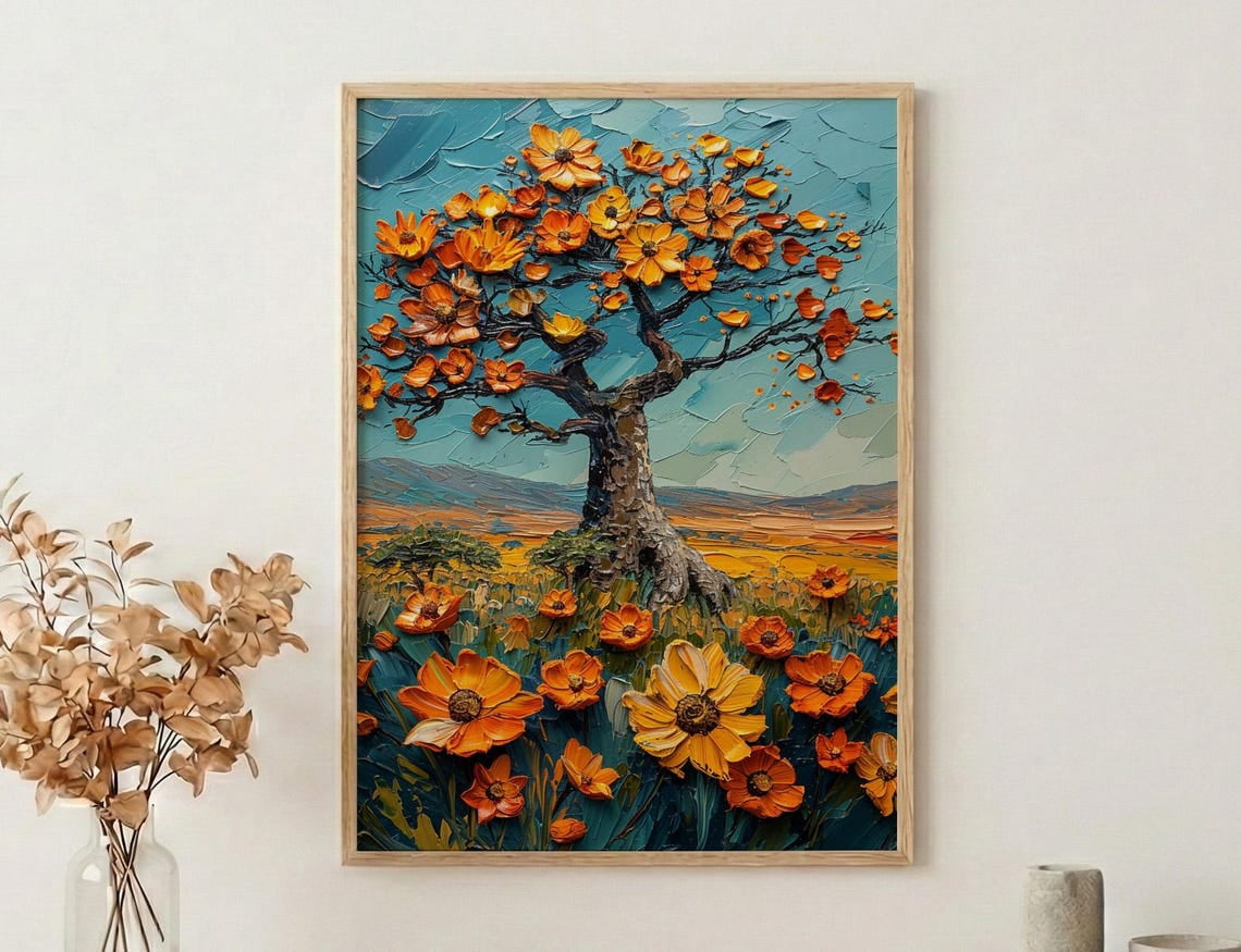 Baobab Tree African Savanna Spring Nature Textured Impasto, Unframed ...