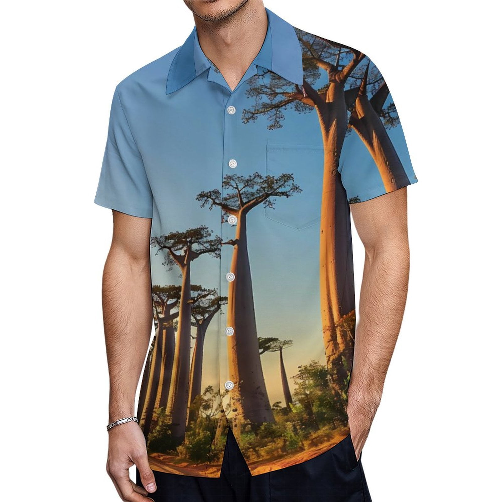 Baobab Trees at Sunset Mens Hawaiian Shirts Printed Casual Short Sleeve ...