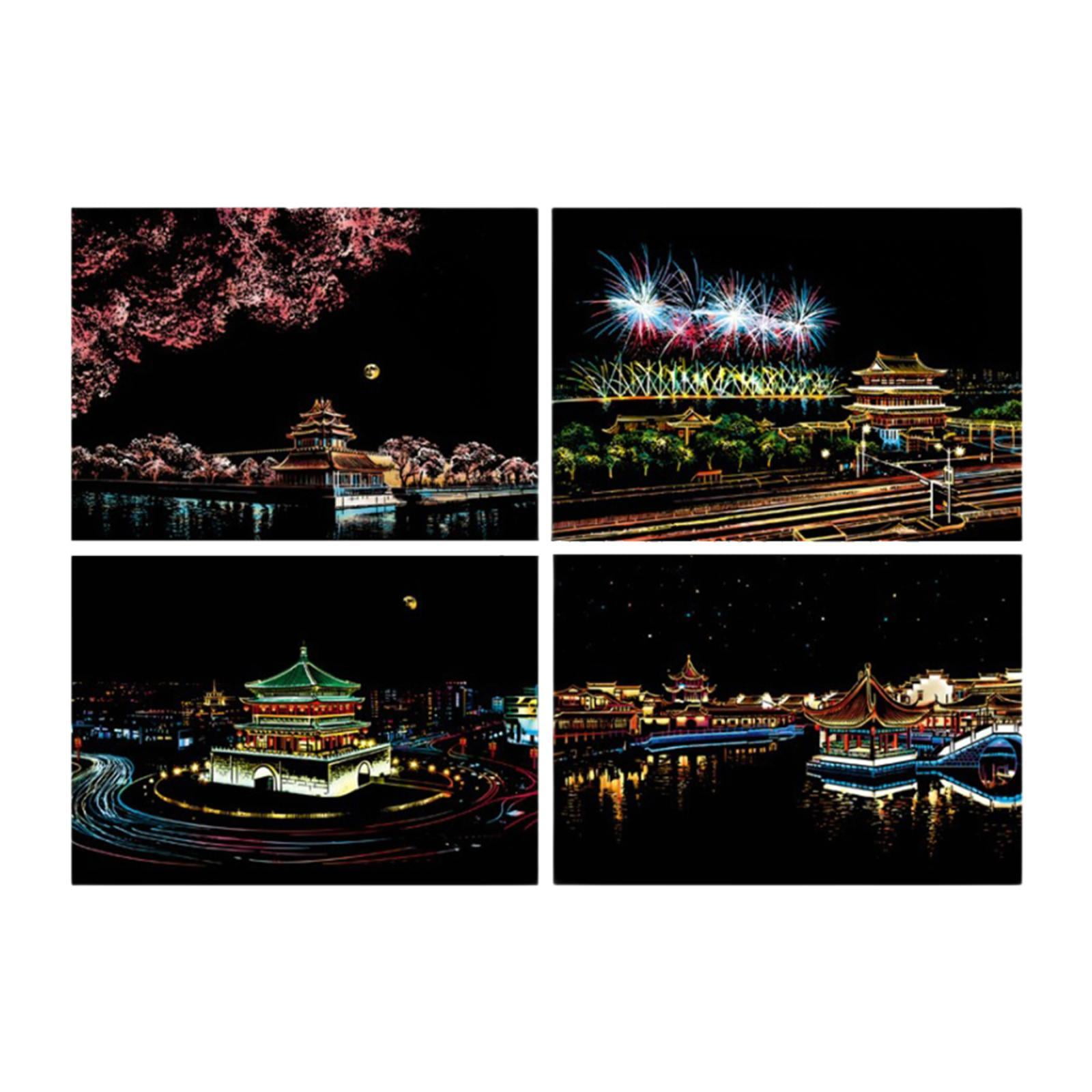 Baoblaze 4 Pieces Scratch Paper Art Set Black Scratch Sheets Drawing ...