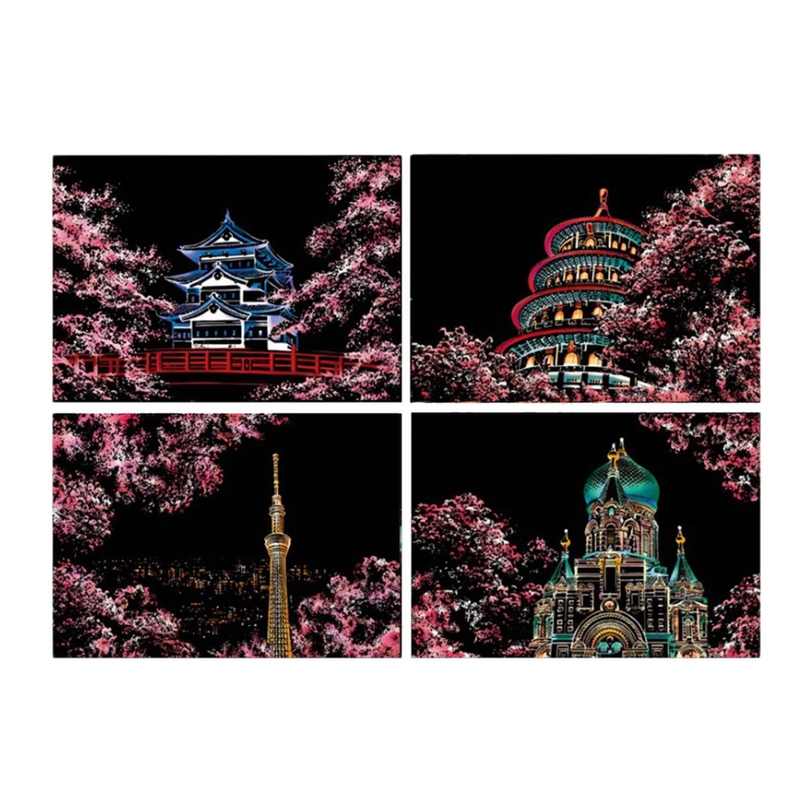 Baoblaze 4 Pieces Scratch Paper Art Set Black Scratch Sheets Drawing ...