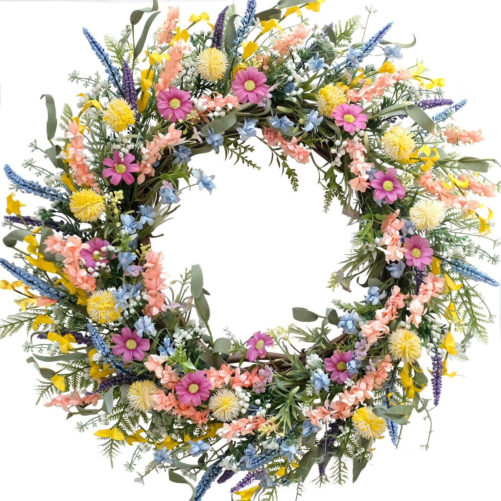 Baoblaze Lavender Wild Flowers Wreath Artificial Door Wreath Home Decor ...