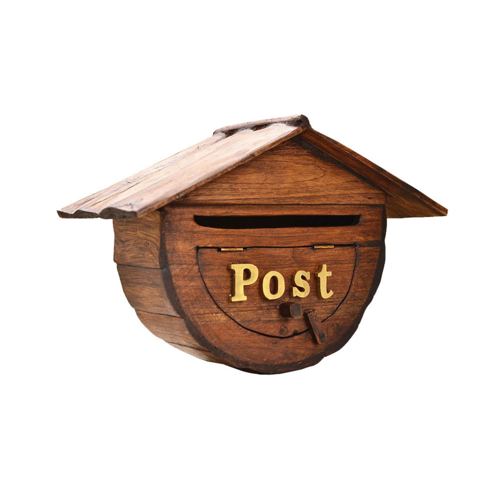 Baoblaze Wall Mount Mail Box Gift Letterbox Wooden Mailbox for Front ...