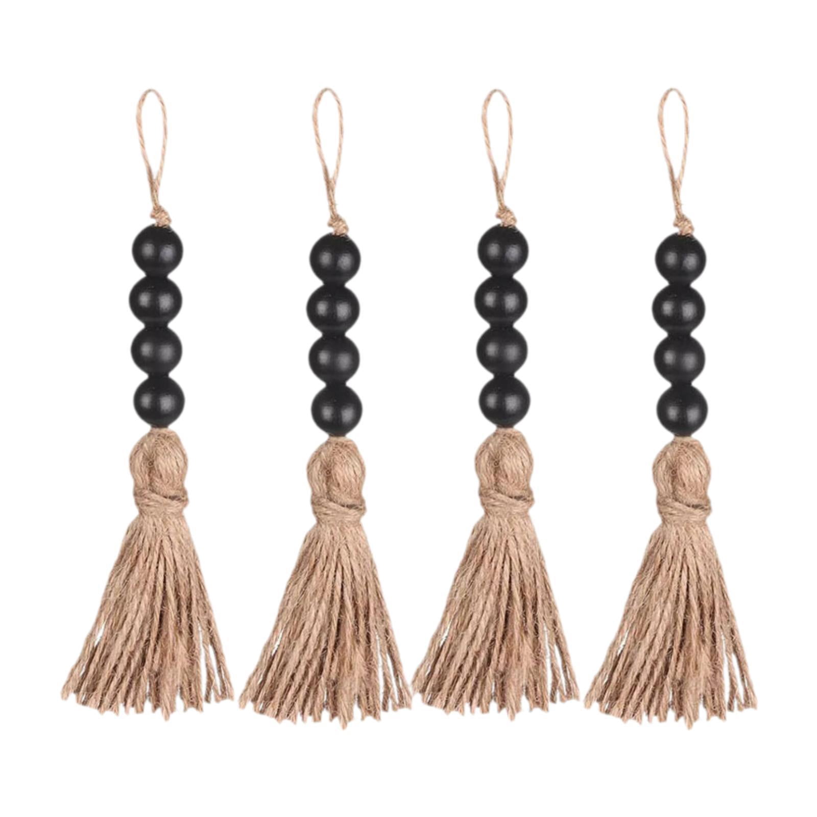 Baoblaze Wood Bead Garland Simple Hanging Decoration Jute Rope Tassel ...