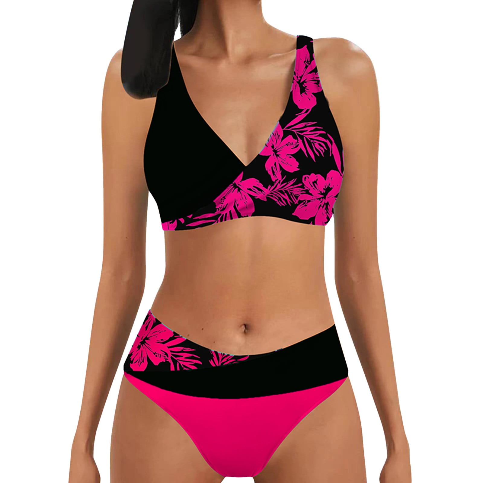 Baocc Swimsuit For Women 2024 Womens Solid Scoop Neck Push Up Padded