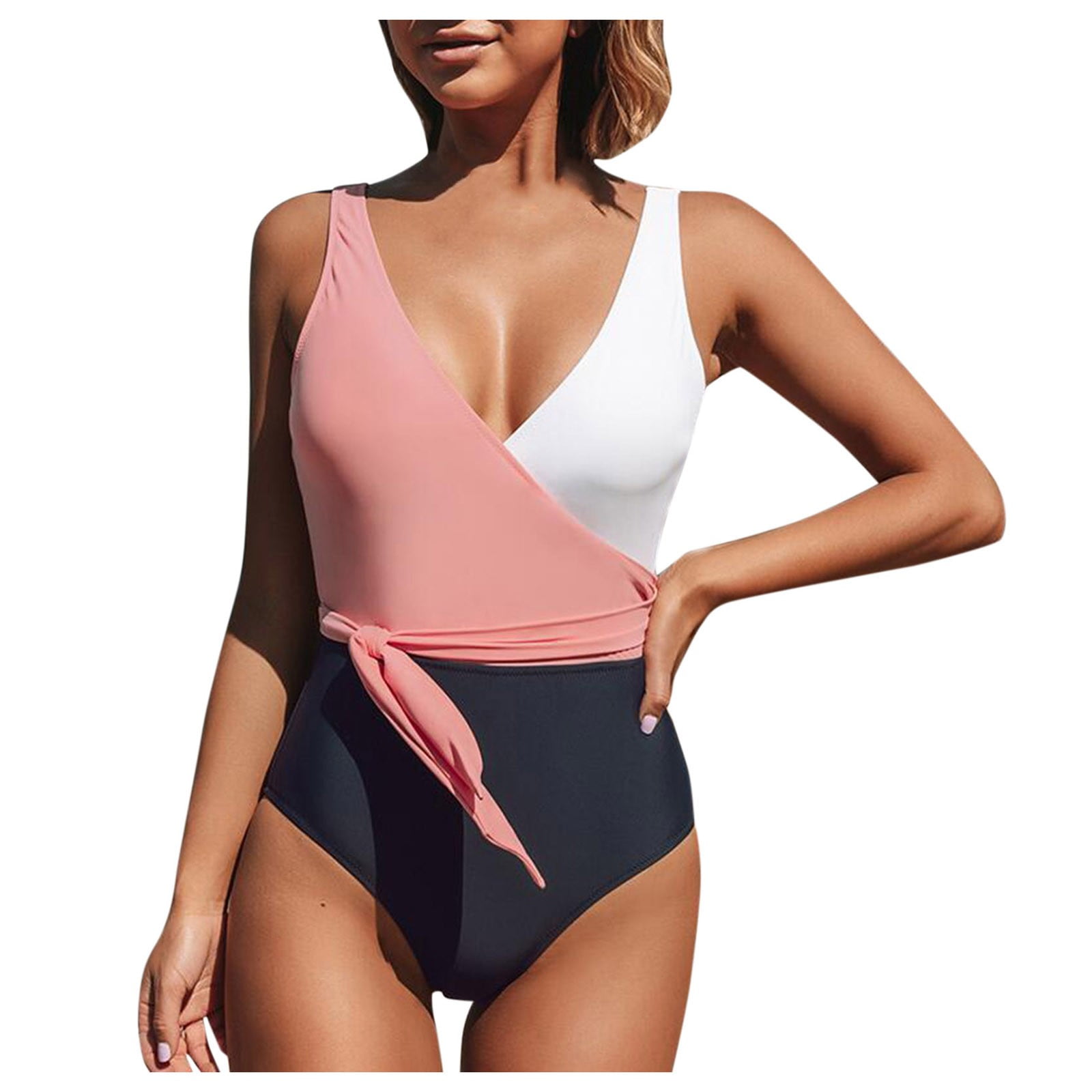 Baocc Swimsuit For Women 2024 Womens Solid Scoop Neck Push Up Padded
