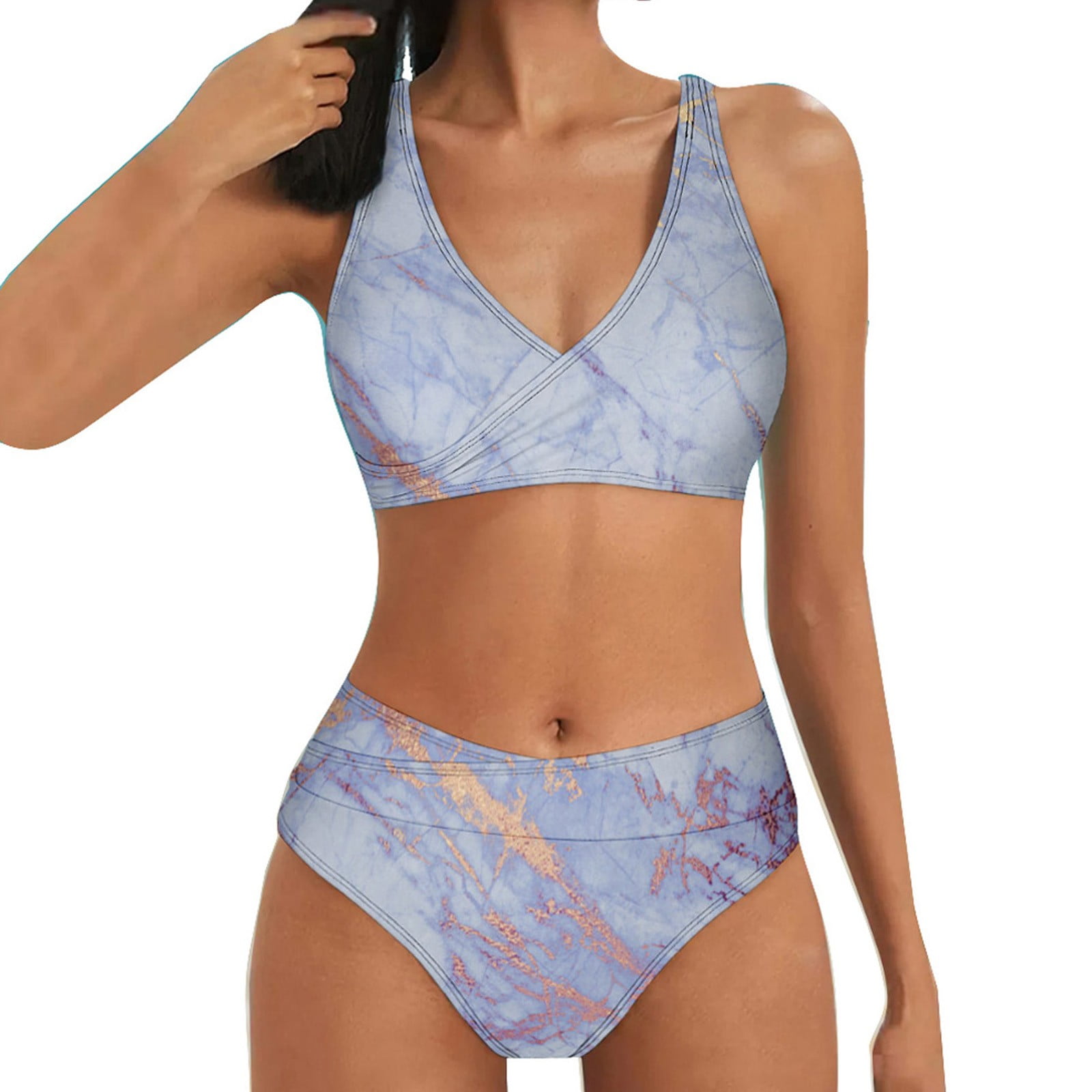 Baocc Swimsuit For Women 2024 Womens Solid Scoop Neck Push Up Padded