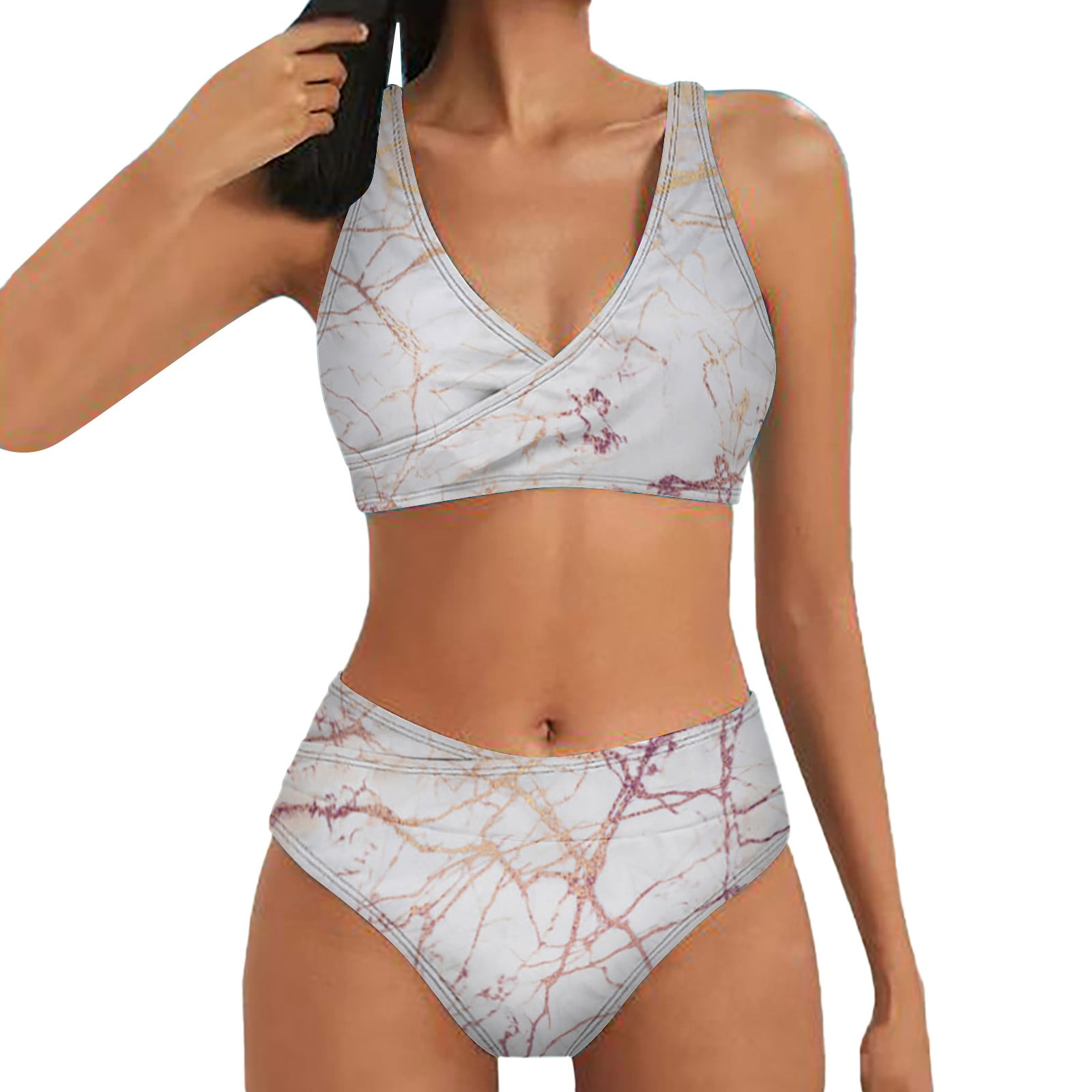 Baocc Swimsuit For Women 2024 Womens Solid Scoop Neck Push Up Padded