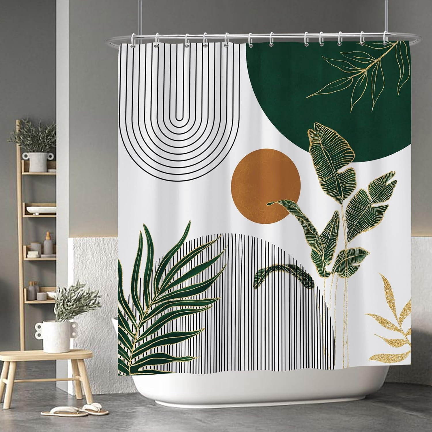 Baocicoo Boho Mid Century Shower Curtain Abstract Sun Green Banana ...