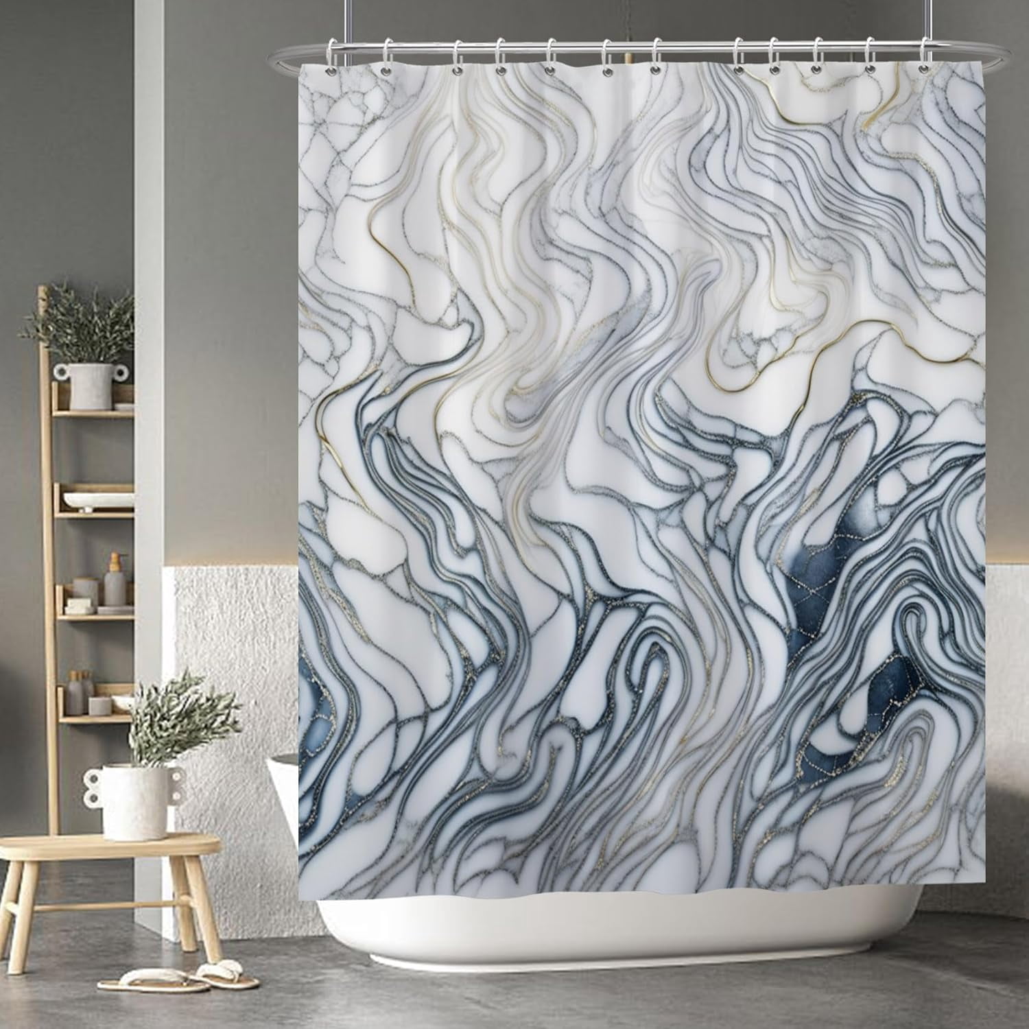 Baocicoo Navy Blue White Marble Shower Curtain Modern Boho Shower ...