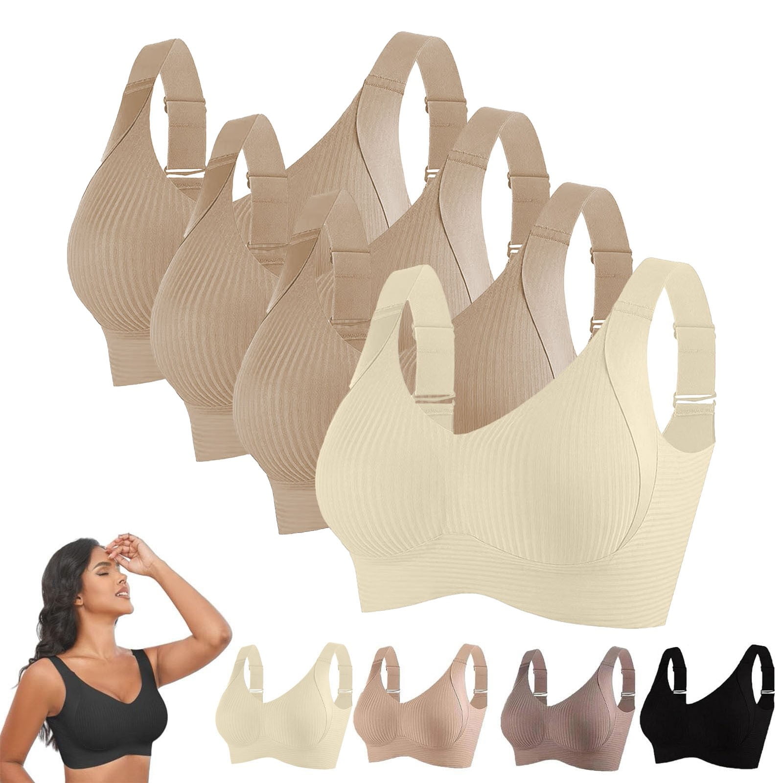 Baodmurt 4PC Thin Laceless Buckle Bralette Set for Large Size Women ...