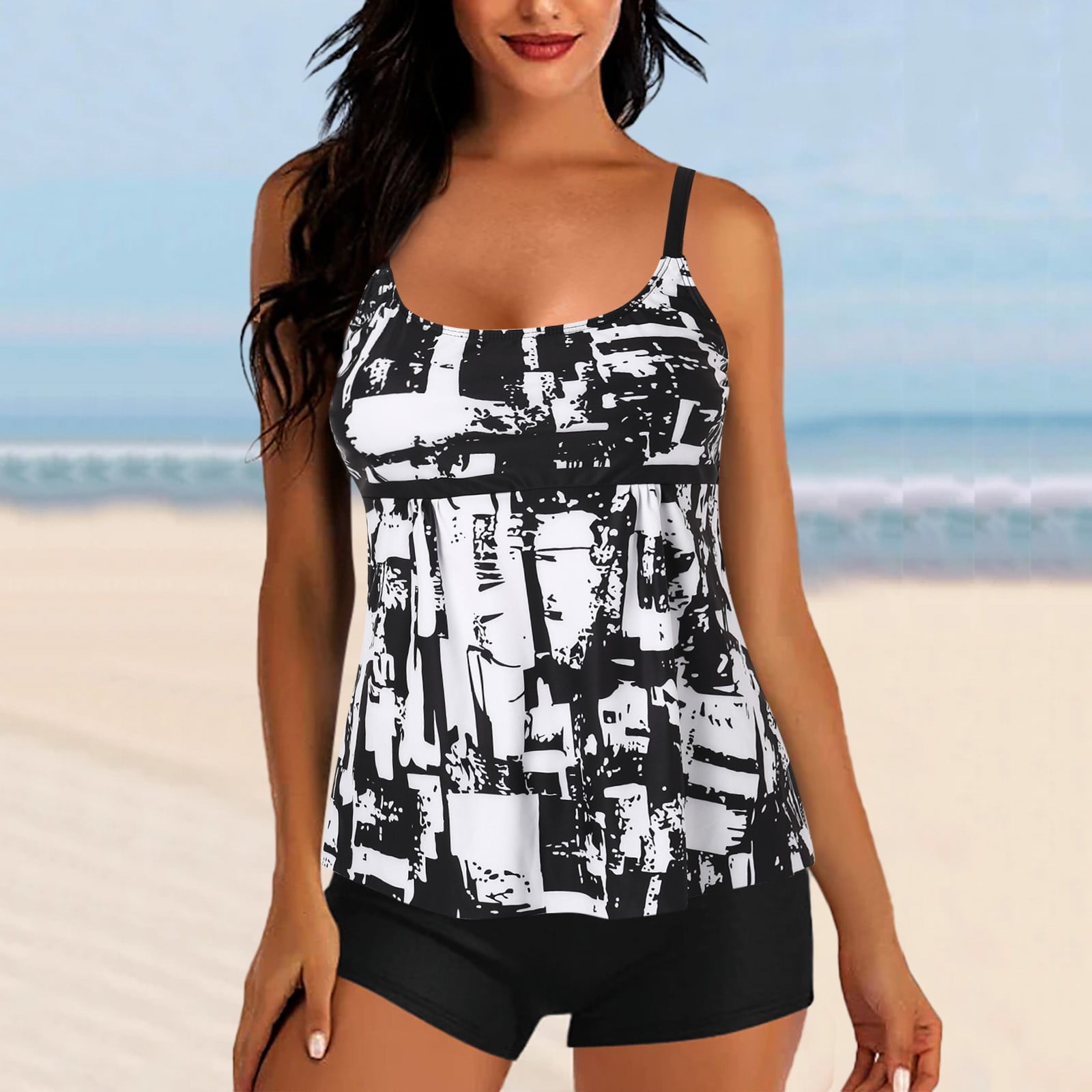 Baodmurt Black Plus Size Two Piece Bathing Suits Long Torso Tank Tops ...