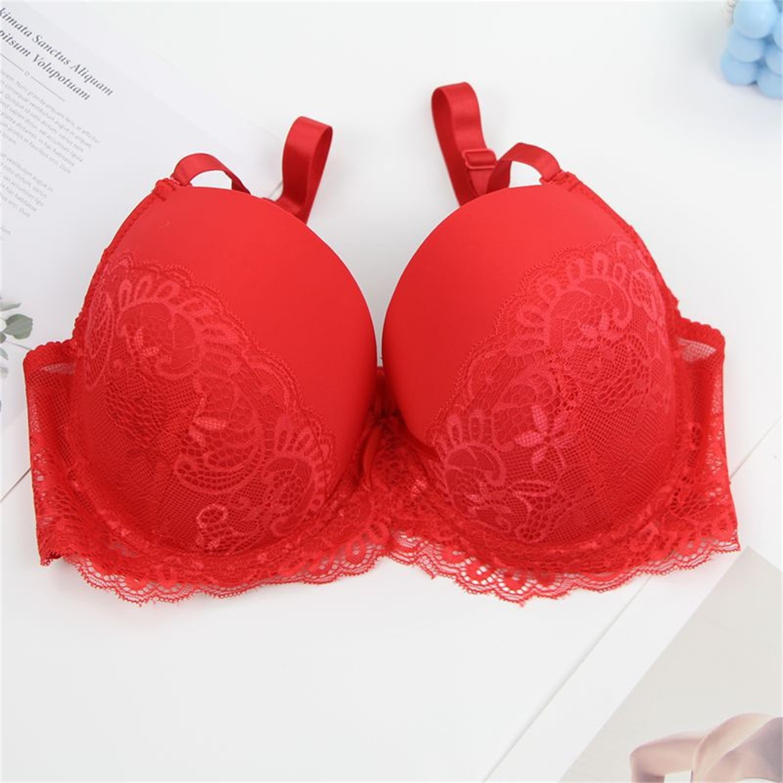 Baodmurt Bra Strap Strap Bra Set, Big Tight Classic Bra Set, Comfort Bra, Everyday Bra, Red 80B ...