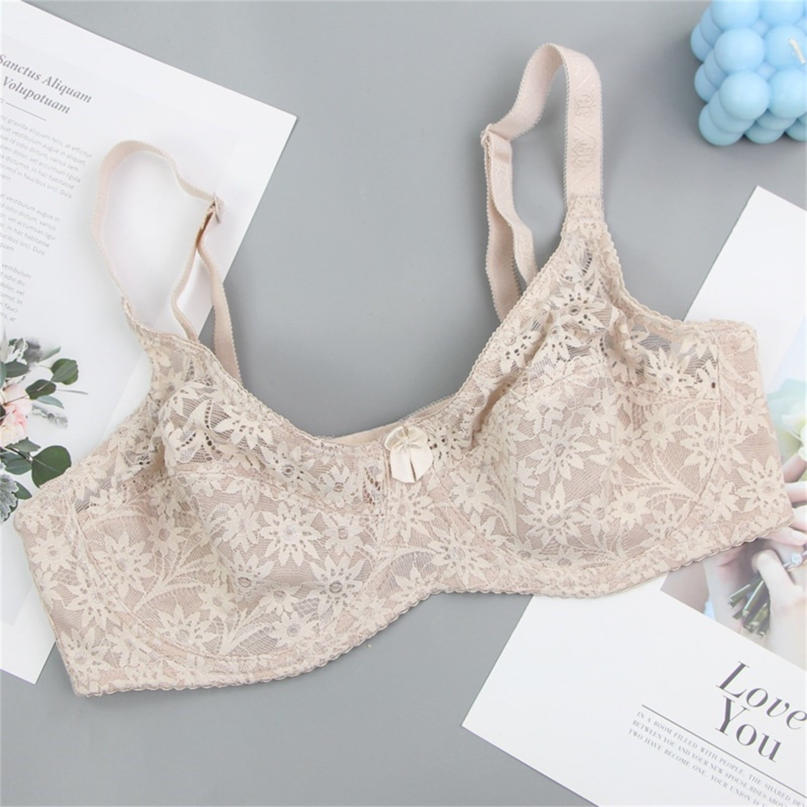 Baodmurt Plus Size Bras Bralette Crop Top Underwear Strapless Lace Lingerie, Yellow 95C, Size ...