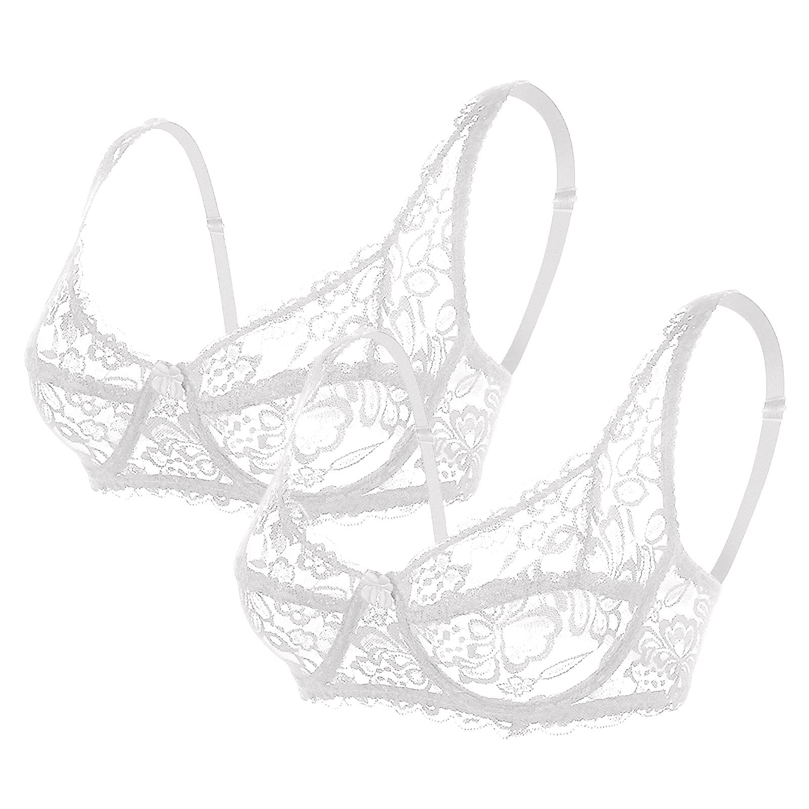 Baodmurt Womens Lace Underwired Charming Bra 2PC Set, White 34-40 ...