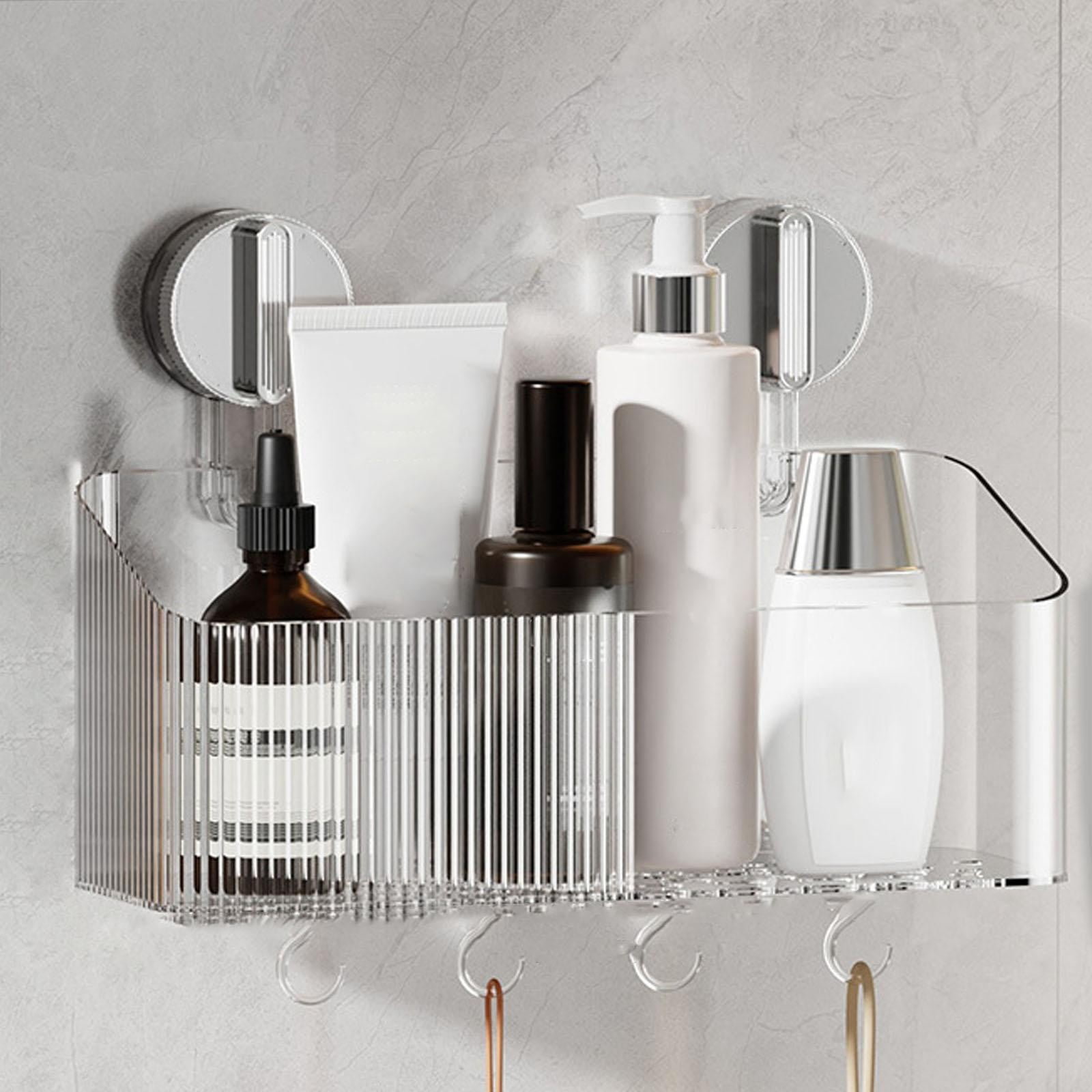 Baodn Suction Cup Shower Caddy with 4 Hooks,Wall Mounted Suction Shower ...