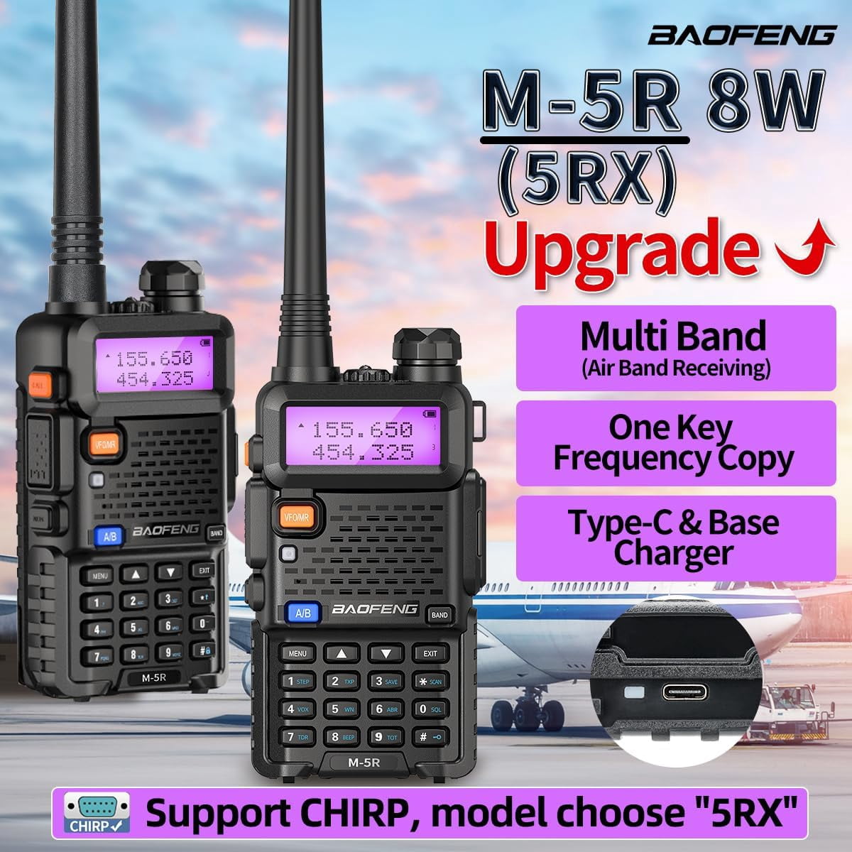 Baofeng -5R Ham Radio Handheld 8W Upgrade Long Range Radios Walkie ...